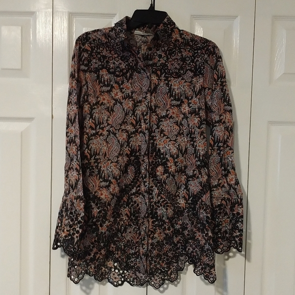 Paco Rabanne | Tops | Paco Rabanne Embroidered Button Front Paisley Top ...